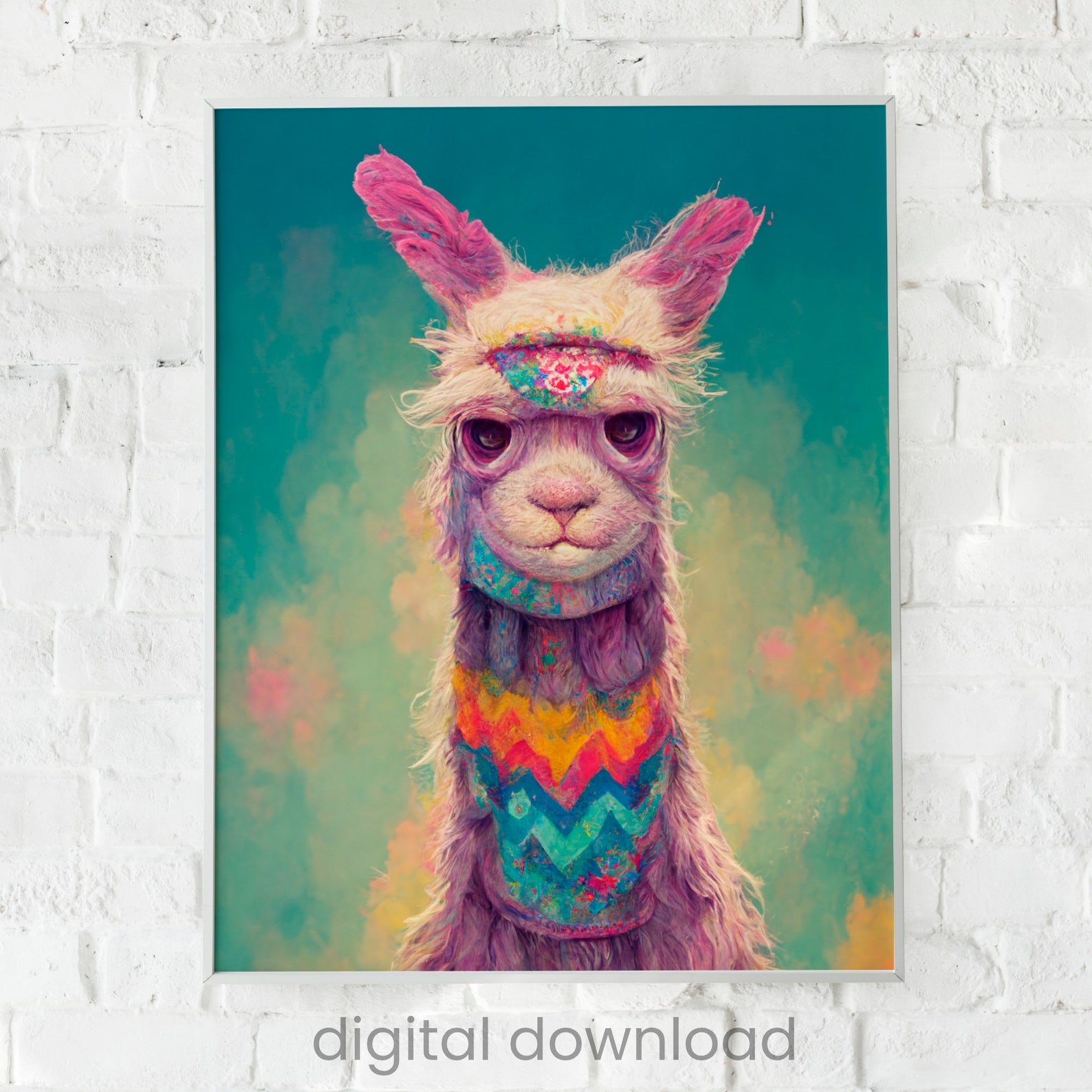 Hippie Retro Cool Llama Printable Wall Art, Bohemian Llama, Digital ...