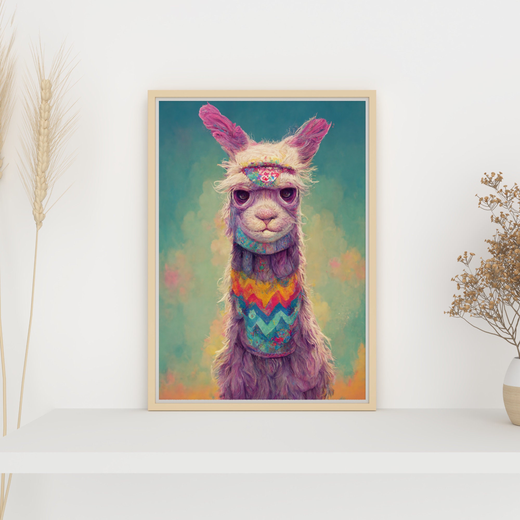 Hippie Retro Cool Llama Printable Wall Art, Bohemian Llama, Digital ...