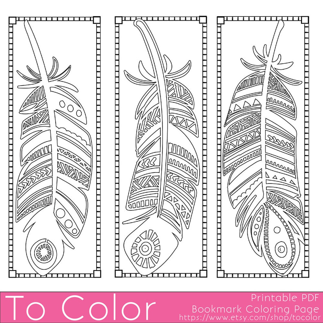 Printable Feathers Coloring Page Bookmarks for Adults PDF / - Etsy