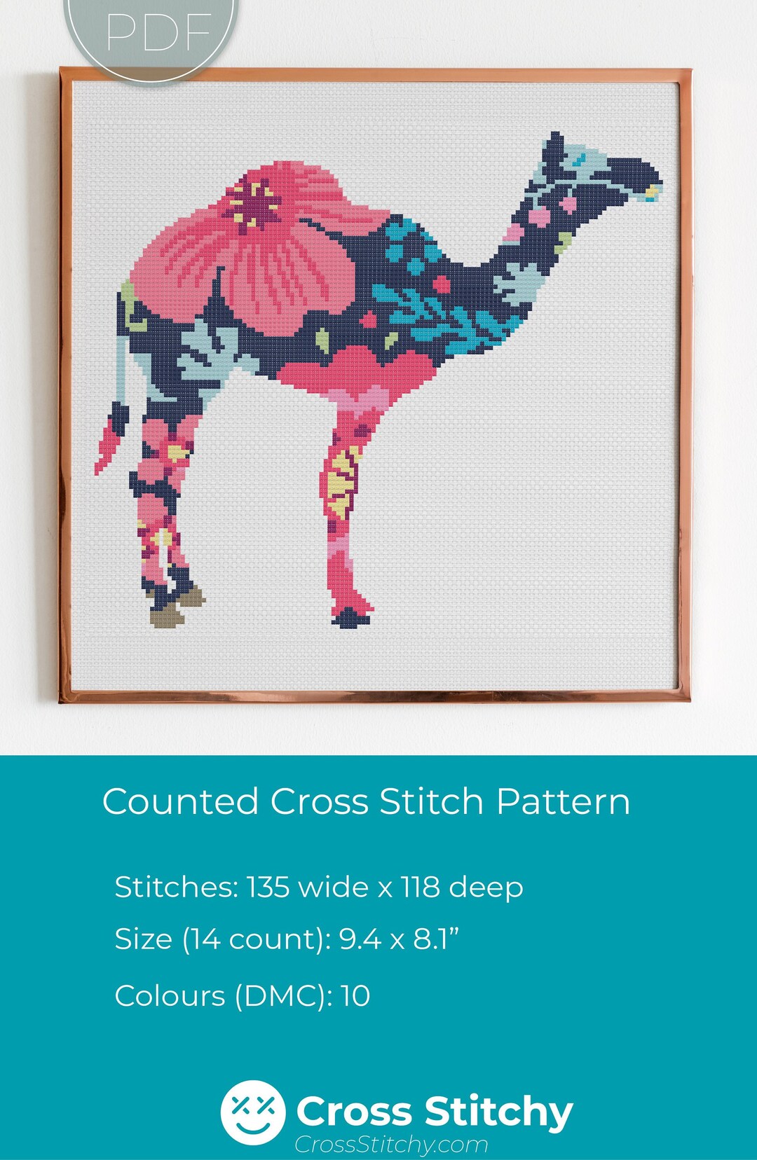 Easy Colorful Camel Cross Stitch Pattern, Beginner Cross Stitch, Animal ...