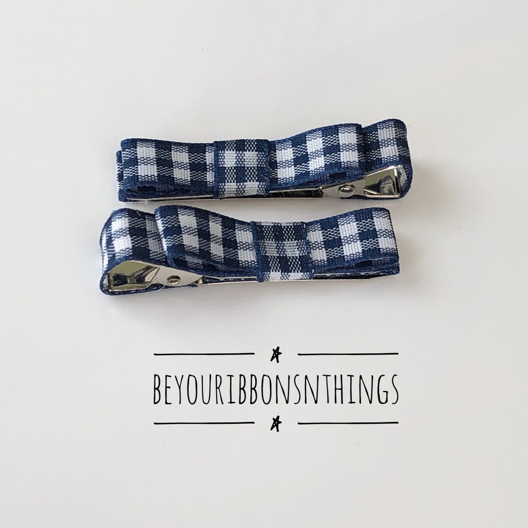 Gingham Navy Hair Clips - Etsy