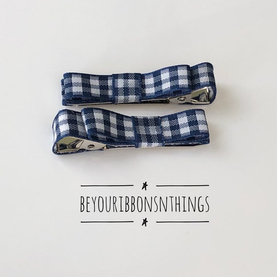 Gingham Navy Hair Clips by BeyouRibbonsnThings | Catch My Party