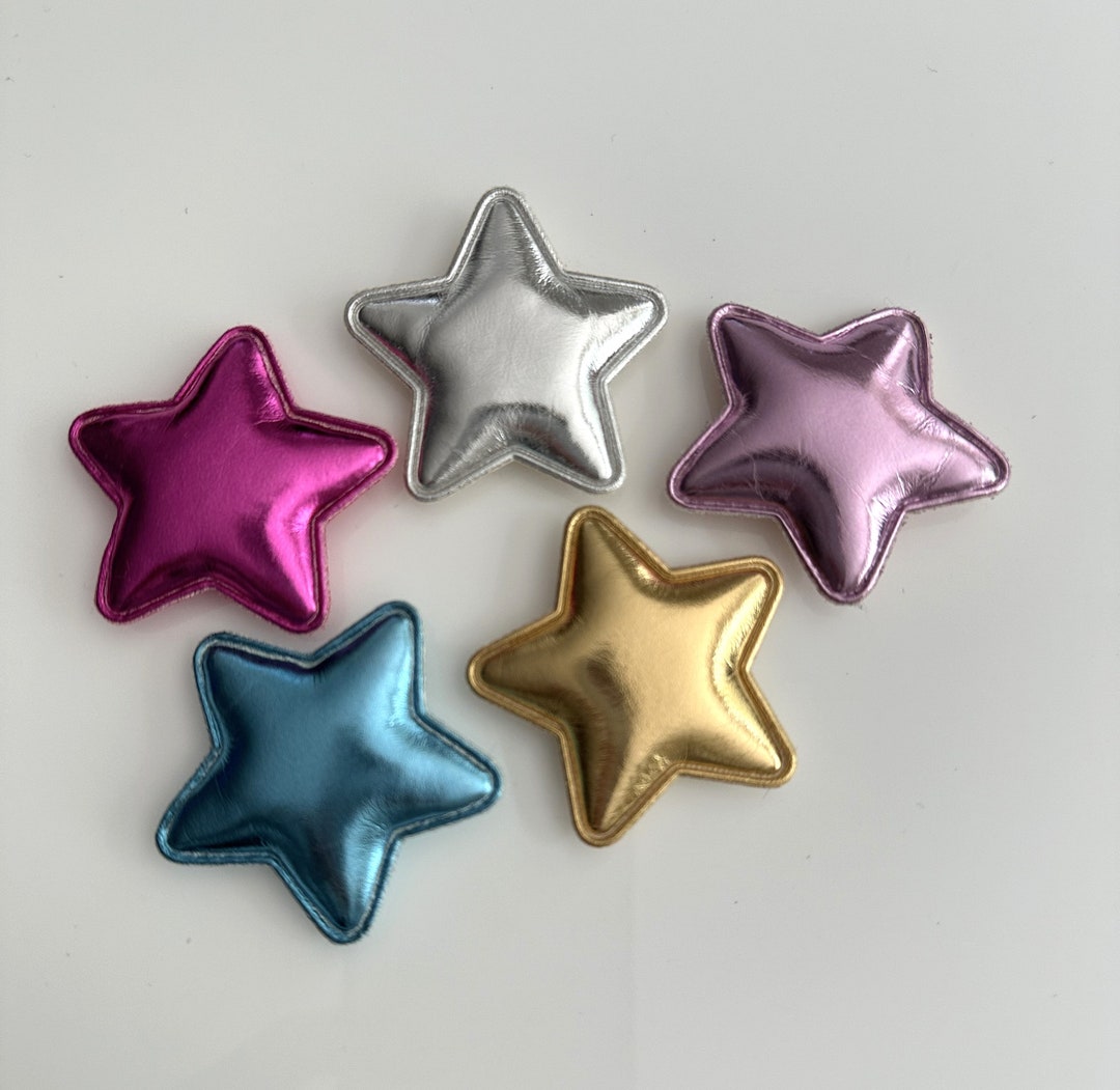 Star Appliques - 47mm Metallic Puffy Shiny Stars Soft Fabric ...