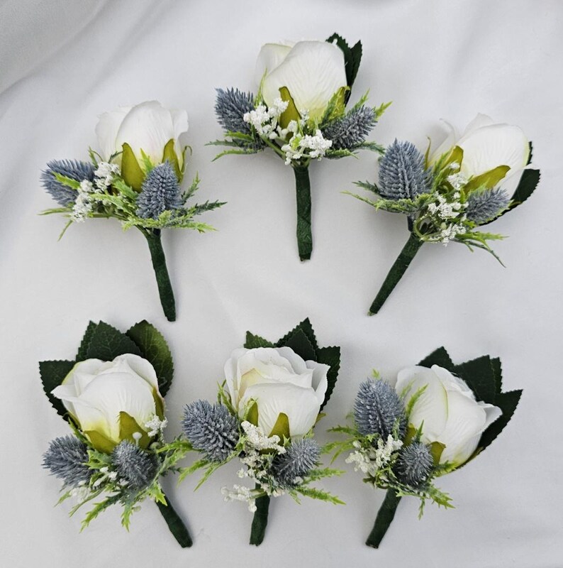 Rose Thistle Wedding Buttonhole Bouttoniere - Etsy UK