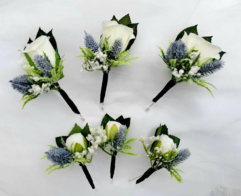 Rose Thistle Wedding Buttonhole Bouttoniere - Etsy UK