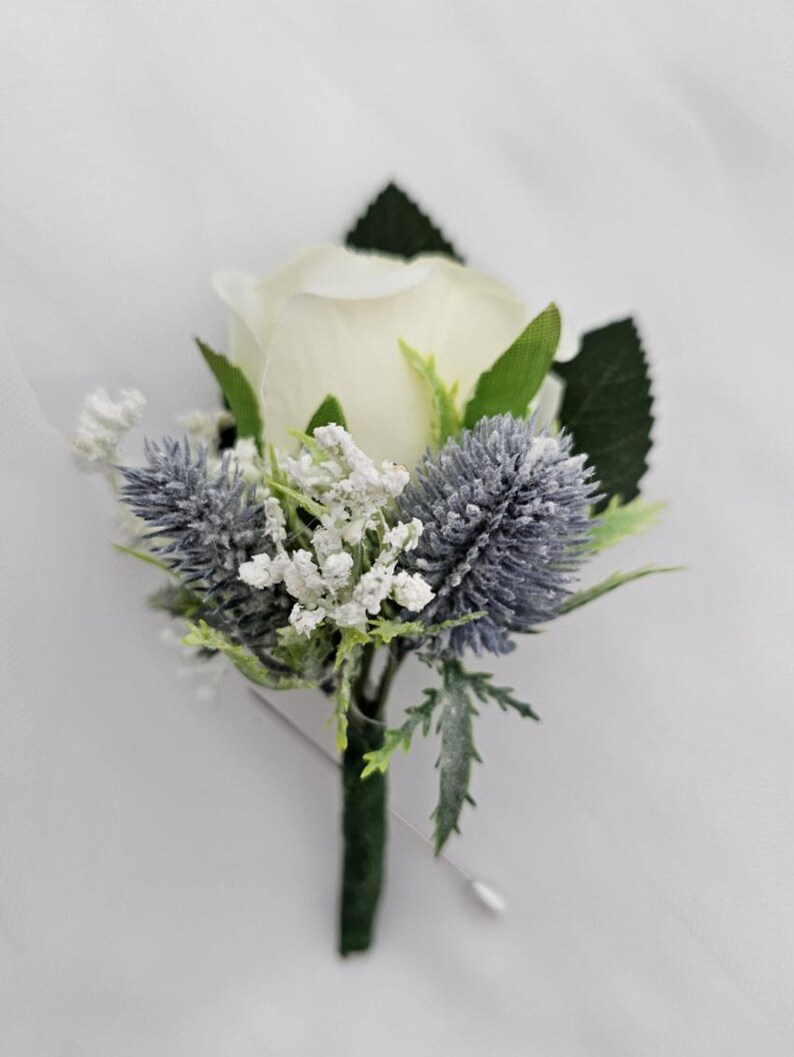 Rose Thistle Wedding Buttonhole Bouttoniere - Etsy UK
