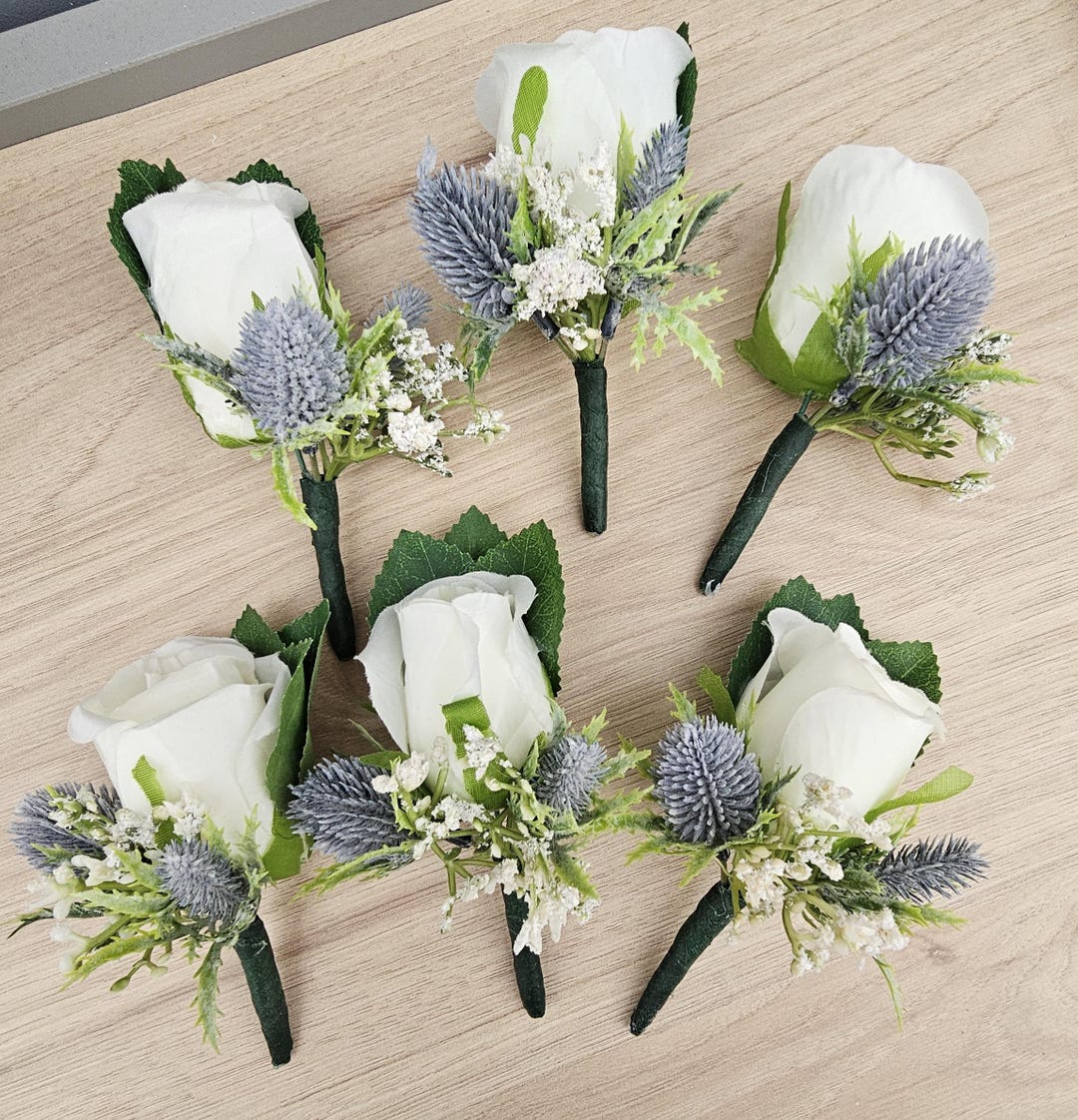 Rose Thistle Wedding Buttonhole Bouttoniere - Etsy UK