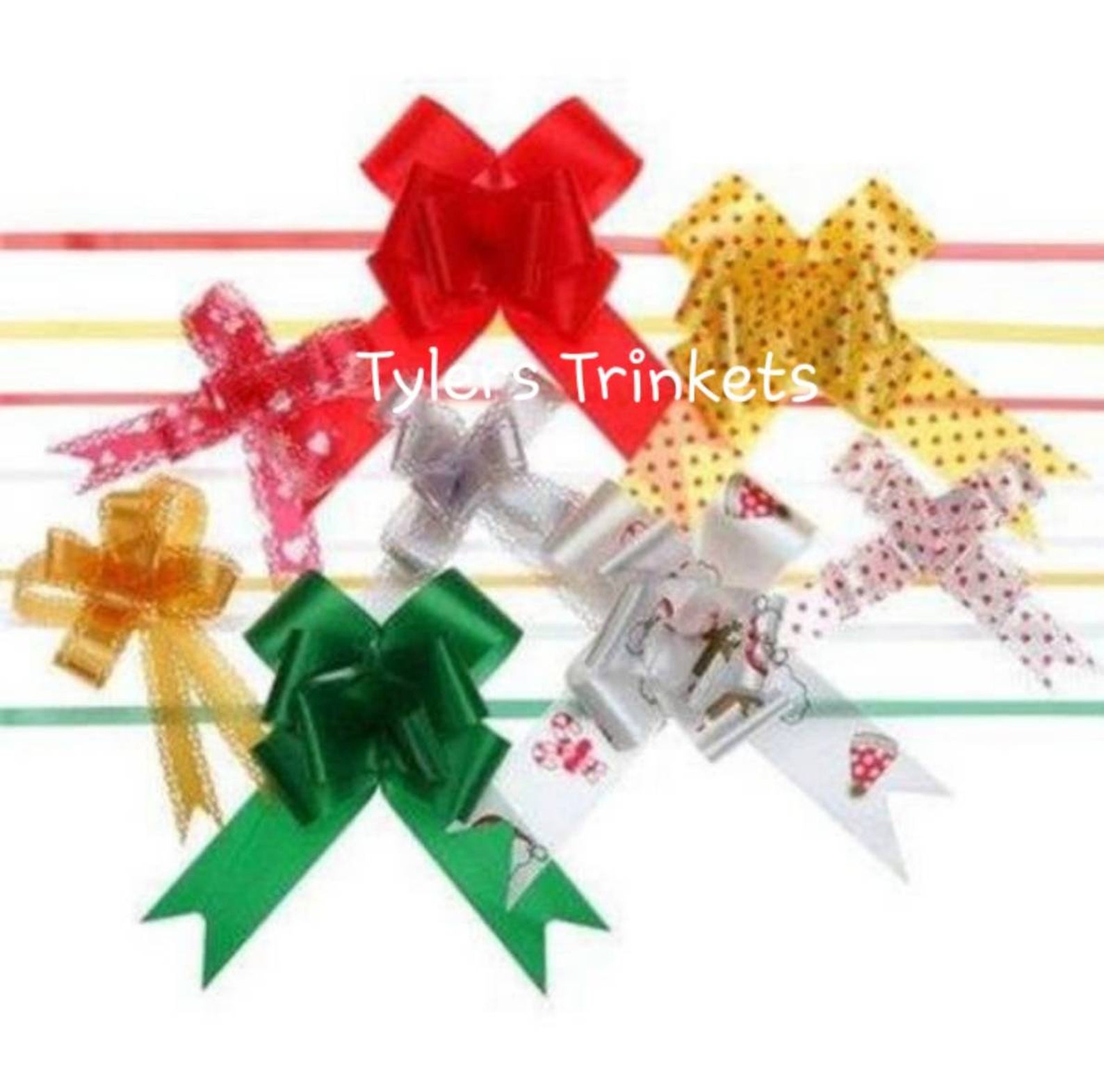 10 Pull Bows of Either Solid Red,green, Gold or Silver or Yellow, Red ...