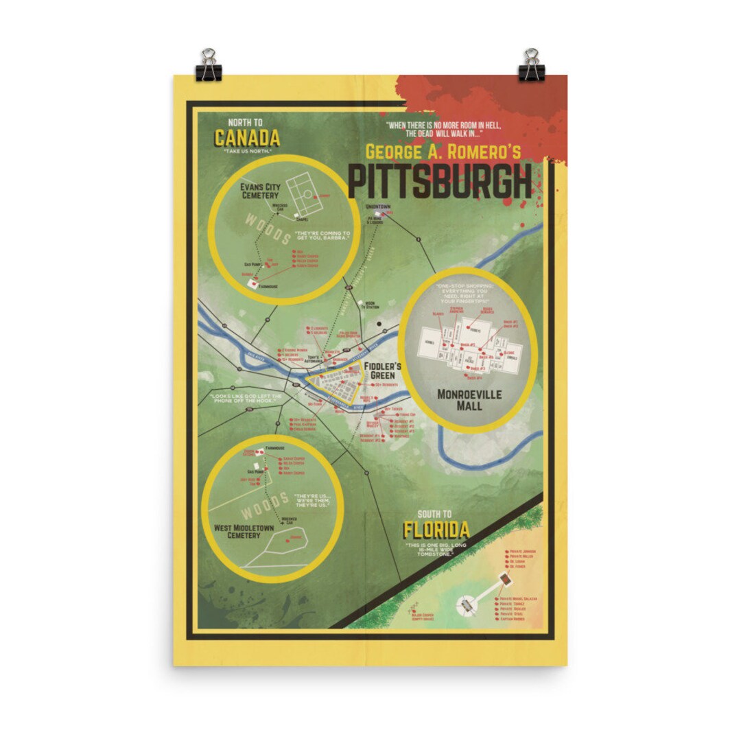 George A. Romero's Pittsburgh - 24"x36" MAP - Etsy