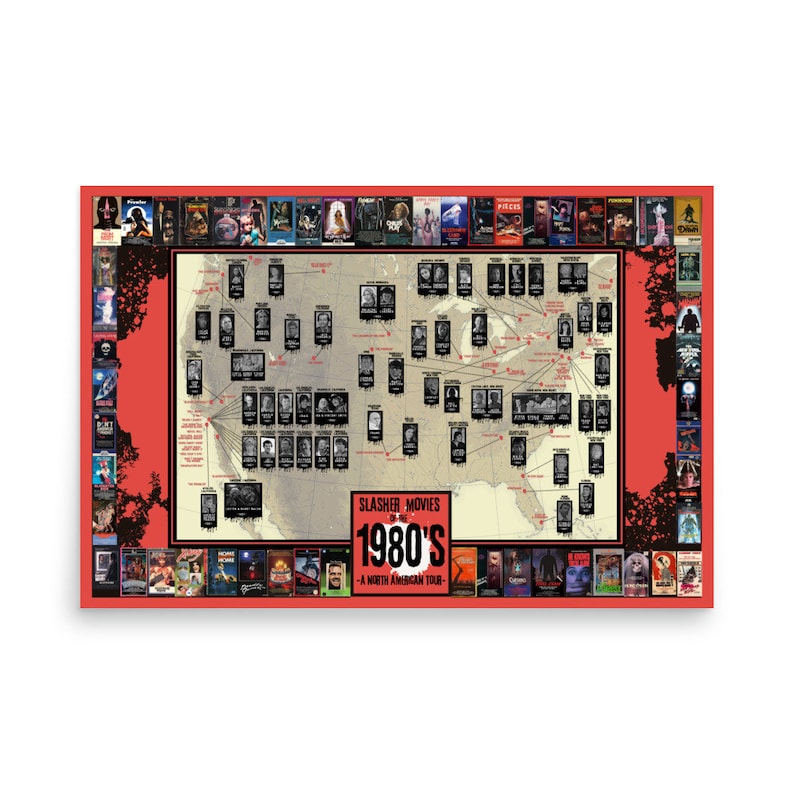 Slasher Movies of the 1980's - 24"x36" MAP - Etsy