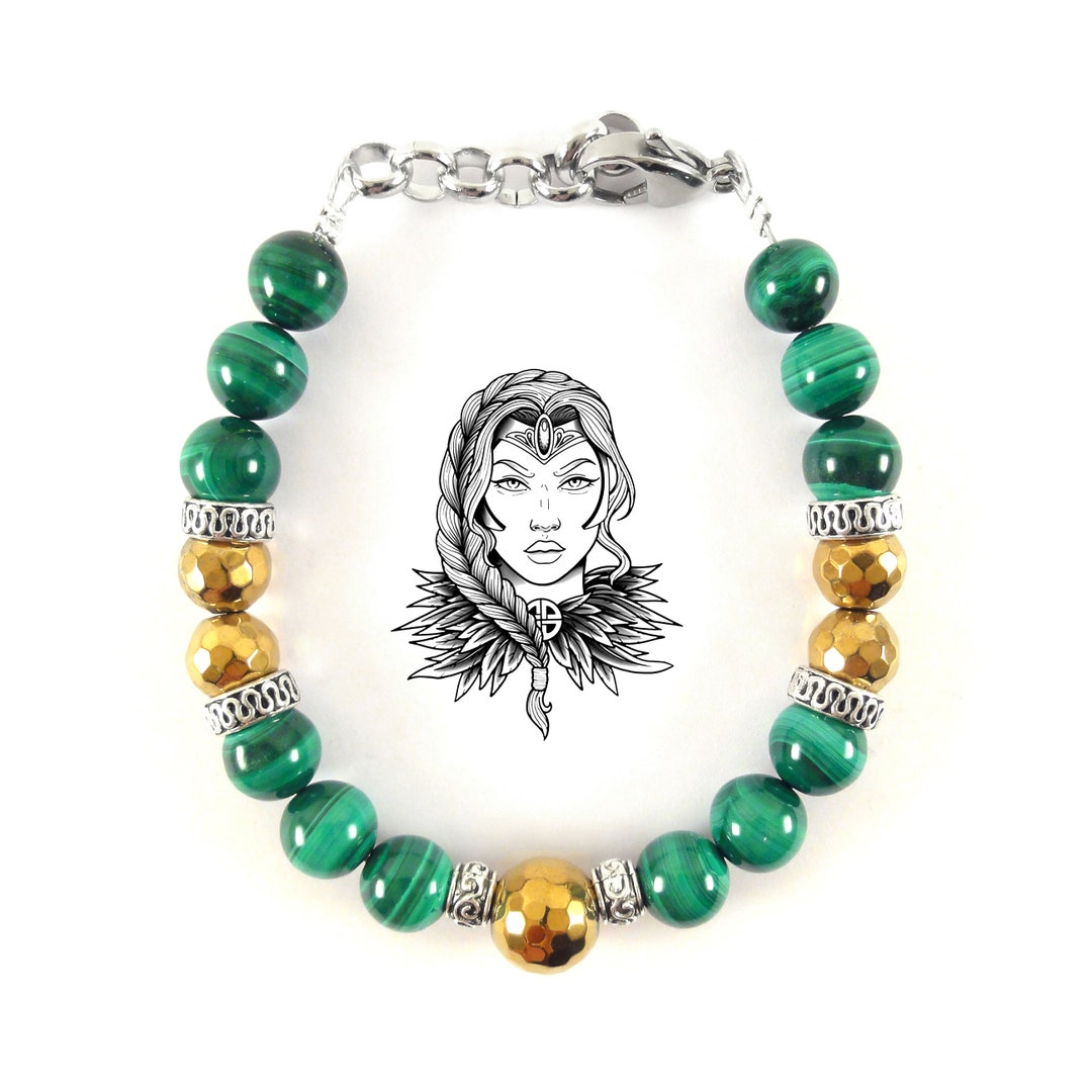 Freya Norse Goddess Bracelet - Natural Malachite Bracelet - Vanir Magic ...