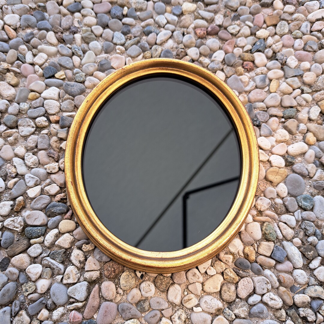 Black Divination Mirror With Antique Gold Wood Frame Oval Prophetic ...