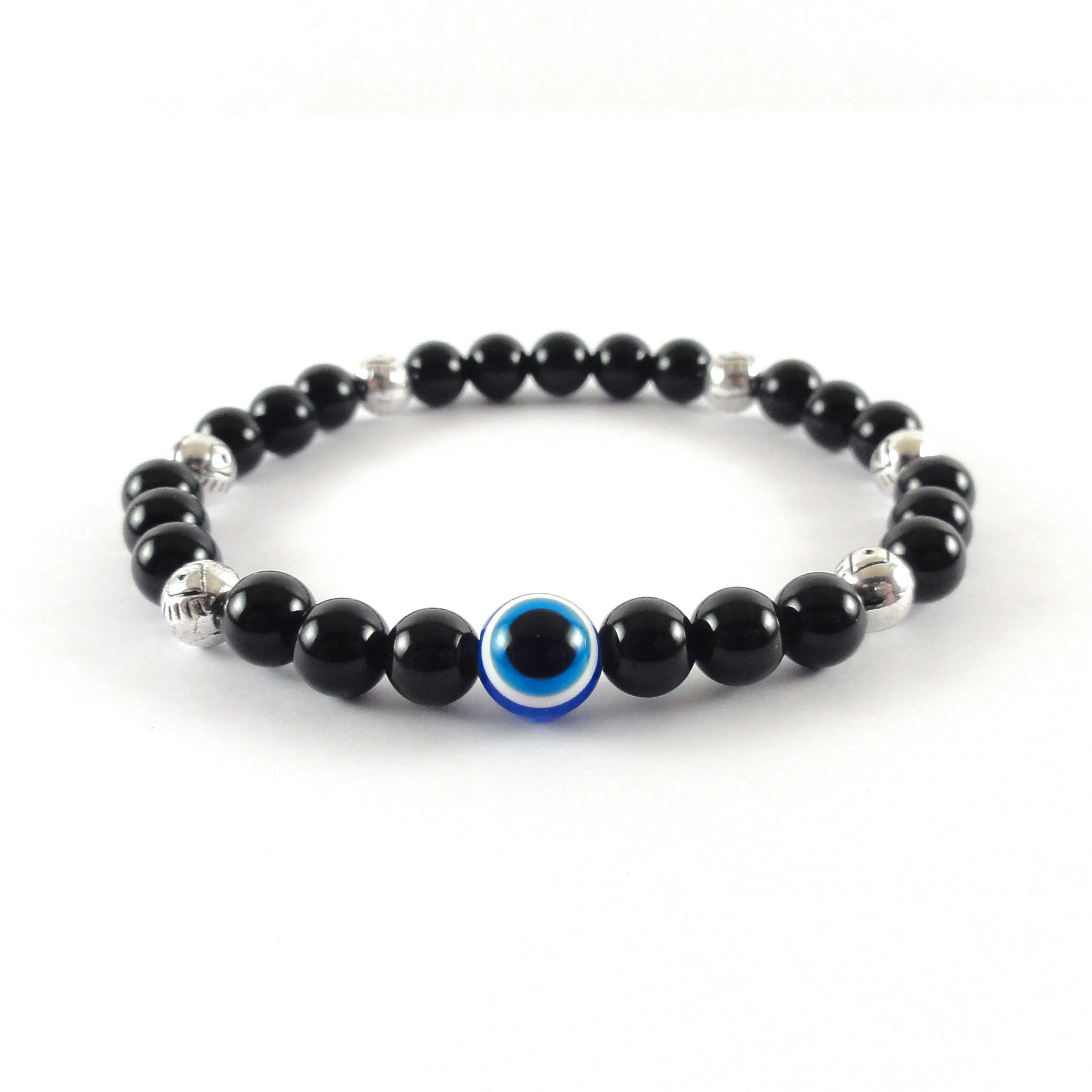 CLUB DZIGN Evil Eye Bracelet Onyx Bracelet Protection Stone