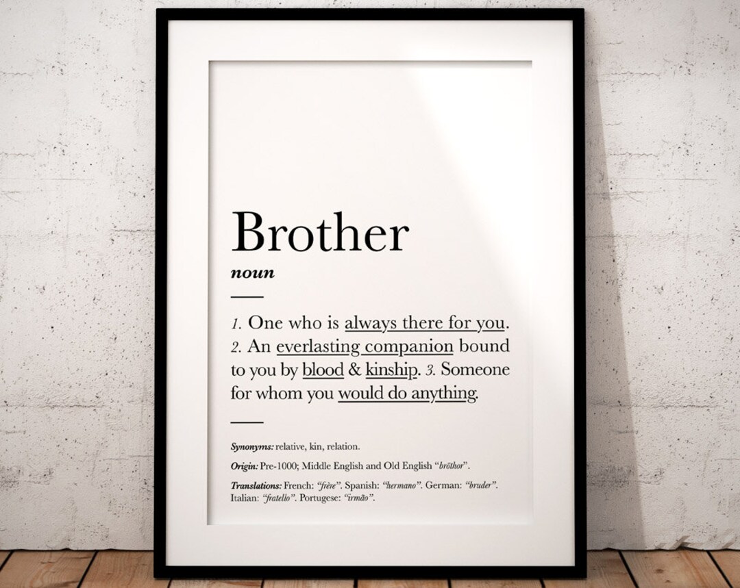 Brother Print: Gift, Wall Art, in Law, Definition, Poster, Brotherly ...