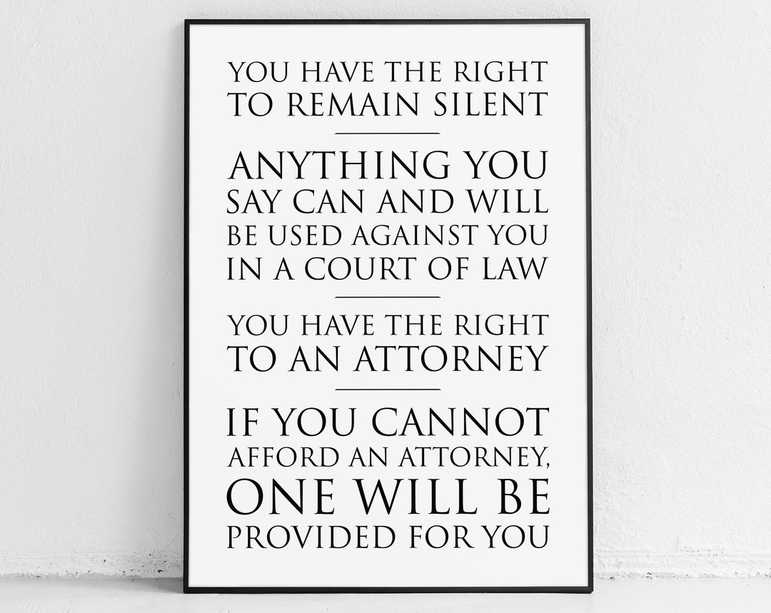 Miranda Rights Print, Police Officer Gifts, Civil Rights Poster, Law ...