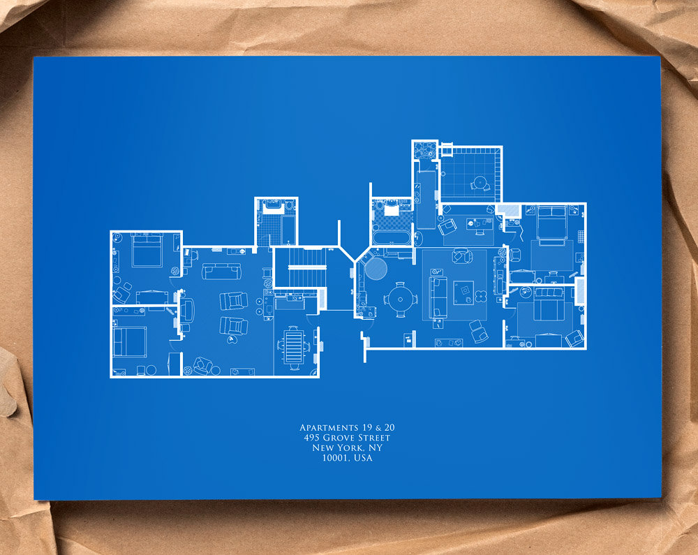 Friends TV show floor plan: Monica Rachel Chandler and Joey | Etsy