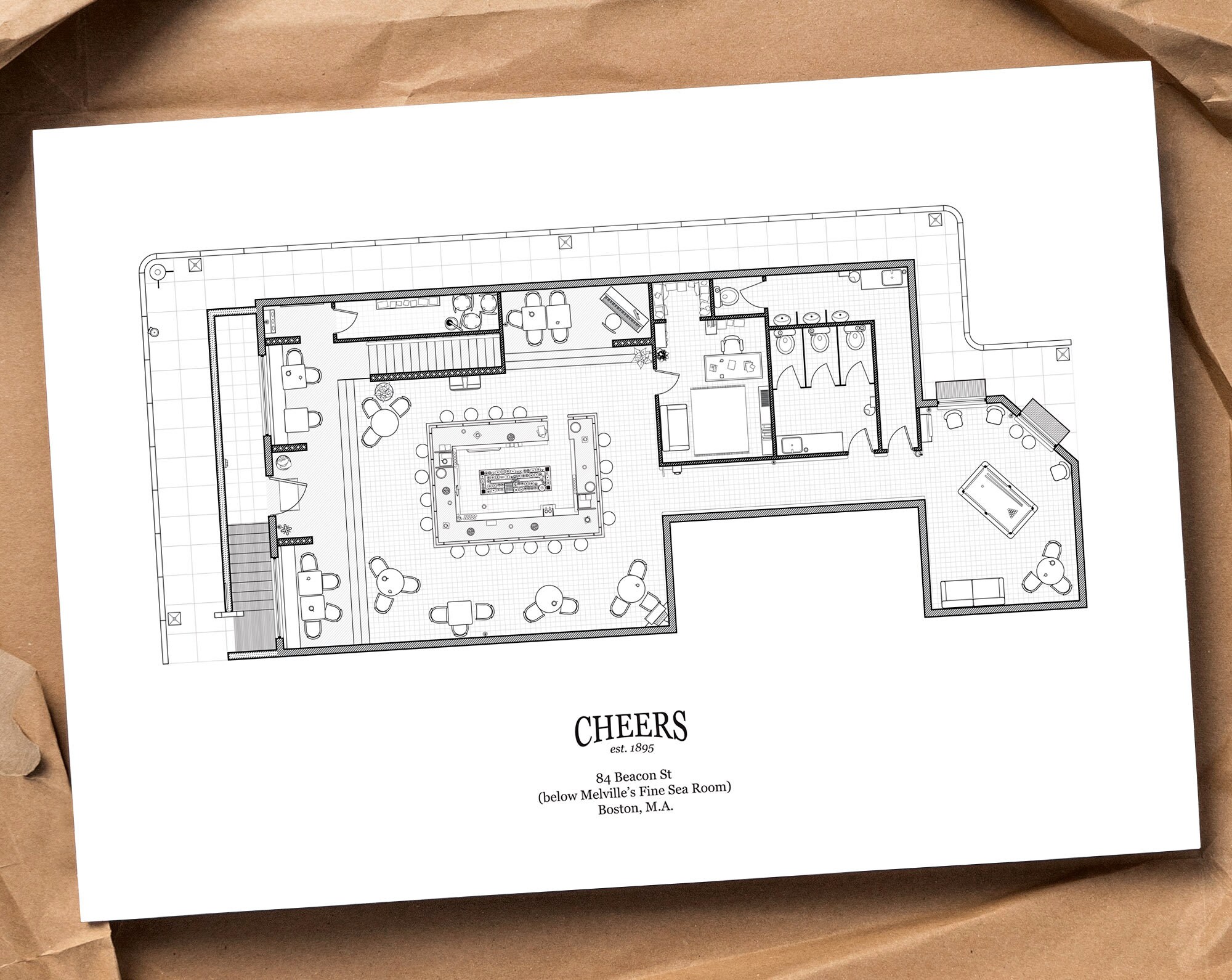 Cheers TV Show Floor Plan print poster floorplan gift | Etsy