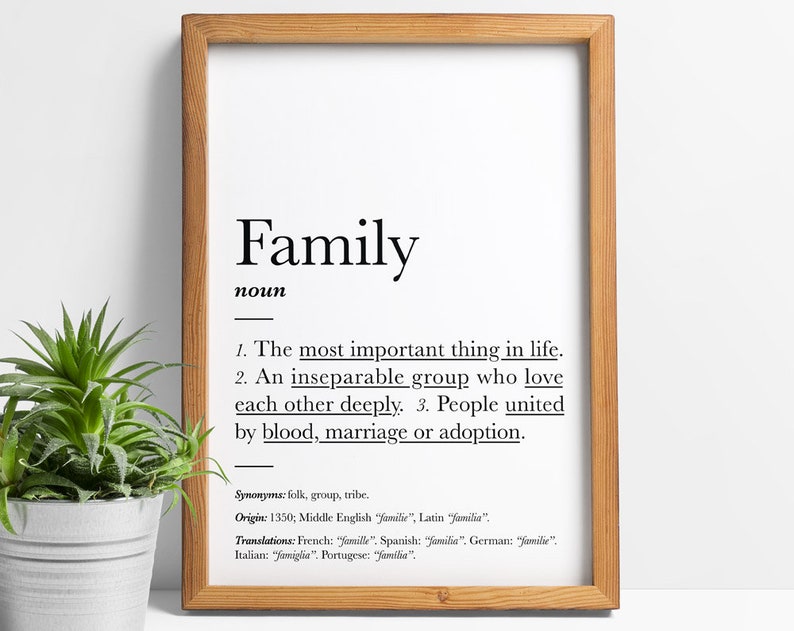 Family Definition Print: Decor Gift Wall Art Room Sign New | Etsy