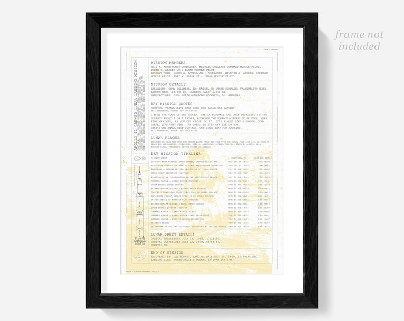 Apollo 11 Poster Blueprint, Flight Plan, Rocket Print, Moon Landing ...