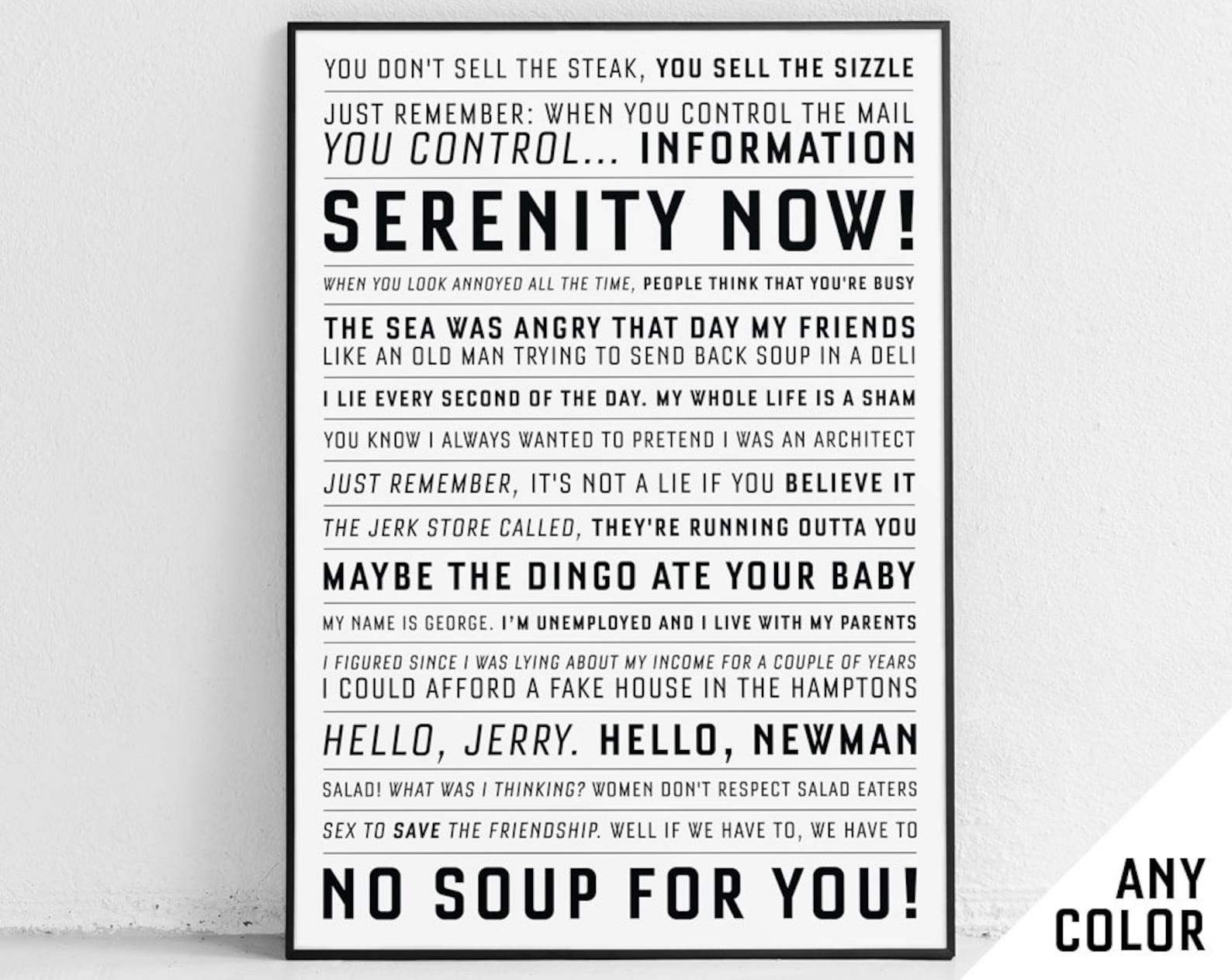 Seinfeld Quotes Poster: TV Show Wall Art - Etsy