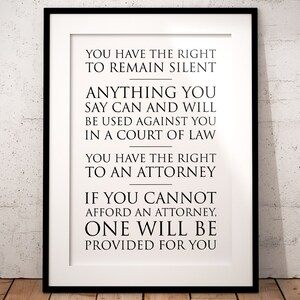 Miranda Rights Print, Police Officer Gifts, Civil Rights Poster, Law ...