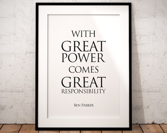 Spiderman Print Great Power Responsibility Motivational - Etsy