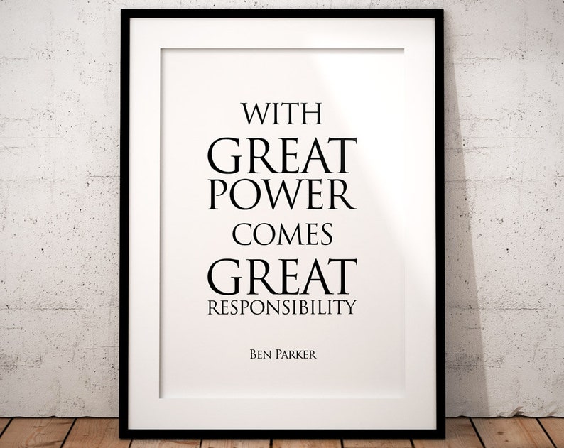 Spiderman Print - Great Power, Responsibility, Motivational Poster ...