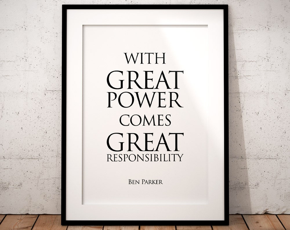Spiderman Print Great Power Responsibility Motivational - Etsy