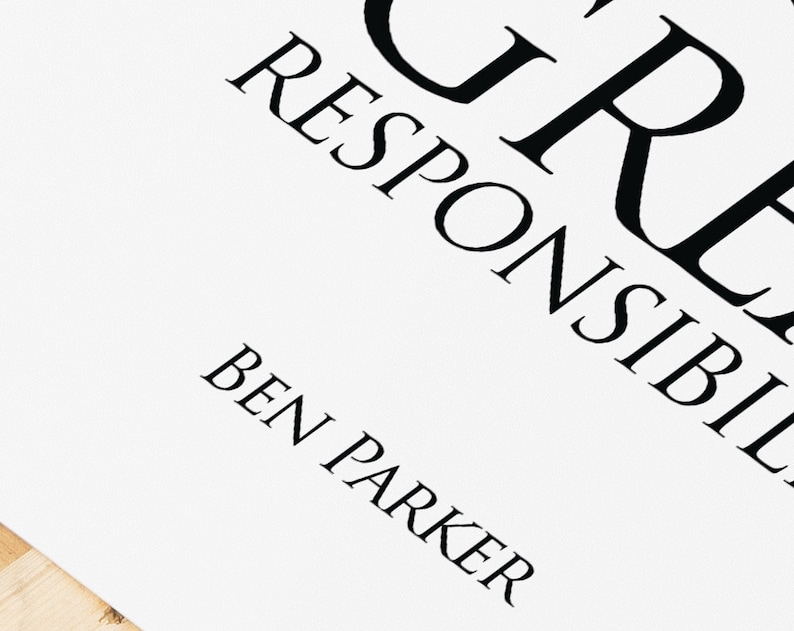 Spiderman Print - Great Power, Responsibility, Motivational Poster ...