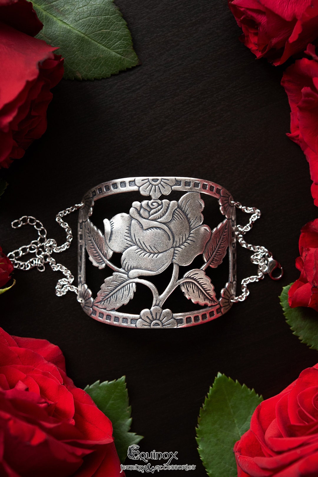 Silver Cuff Bracelet, Roses Jewelry, Flower Jewelry, Floral Cuff ...