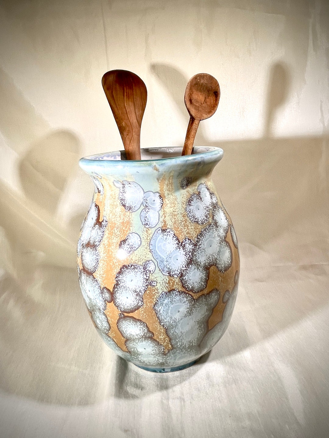 Blue Crystalline Vase Spoon Vase Utensil Vase _ Sierra Avis Pottery - Etsy