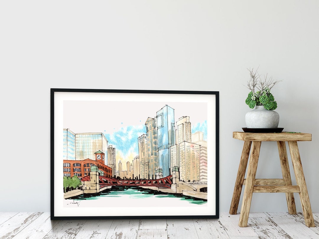 Chicago Riverboat Tour of the Loop, Watercolor Poster, Travel Art Print ...