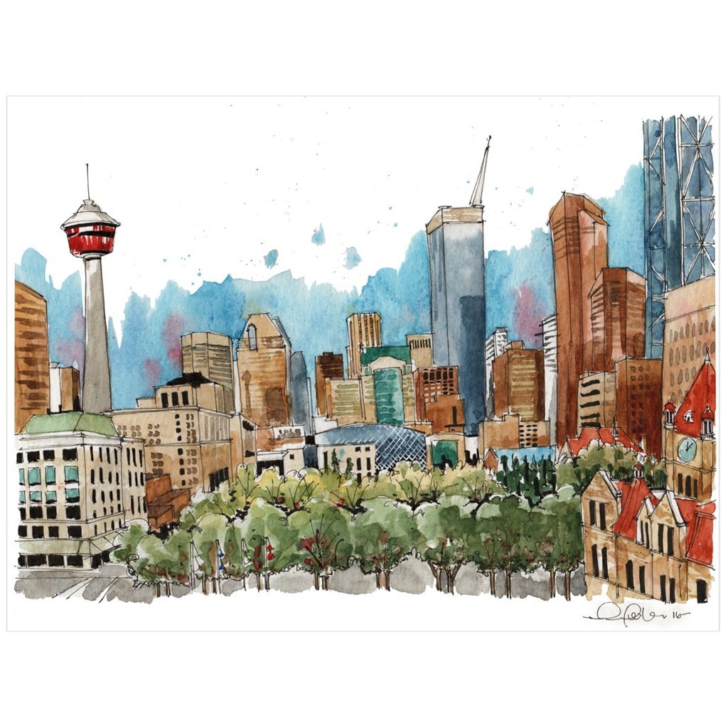 Poster Art: Downtown Calgary Alberta. Large Watercolor Art - Etsy
