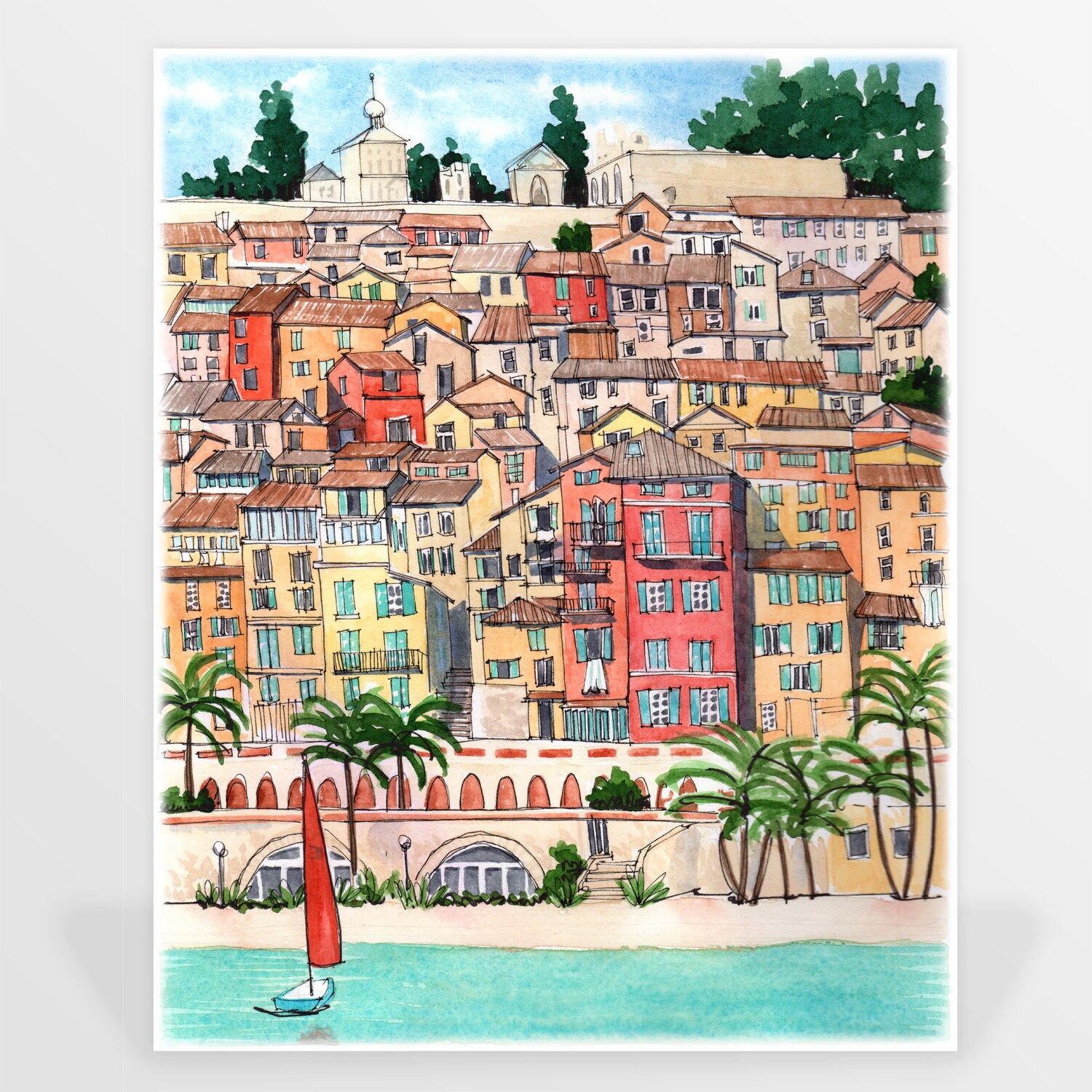 Menton, South of France, Cote D'azur Watercolor Fine Art Print - Etsy