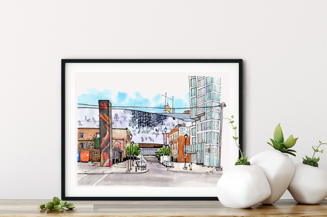 Watercolor Calgary Print: New Central Public Library, Downtown Skyline ...