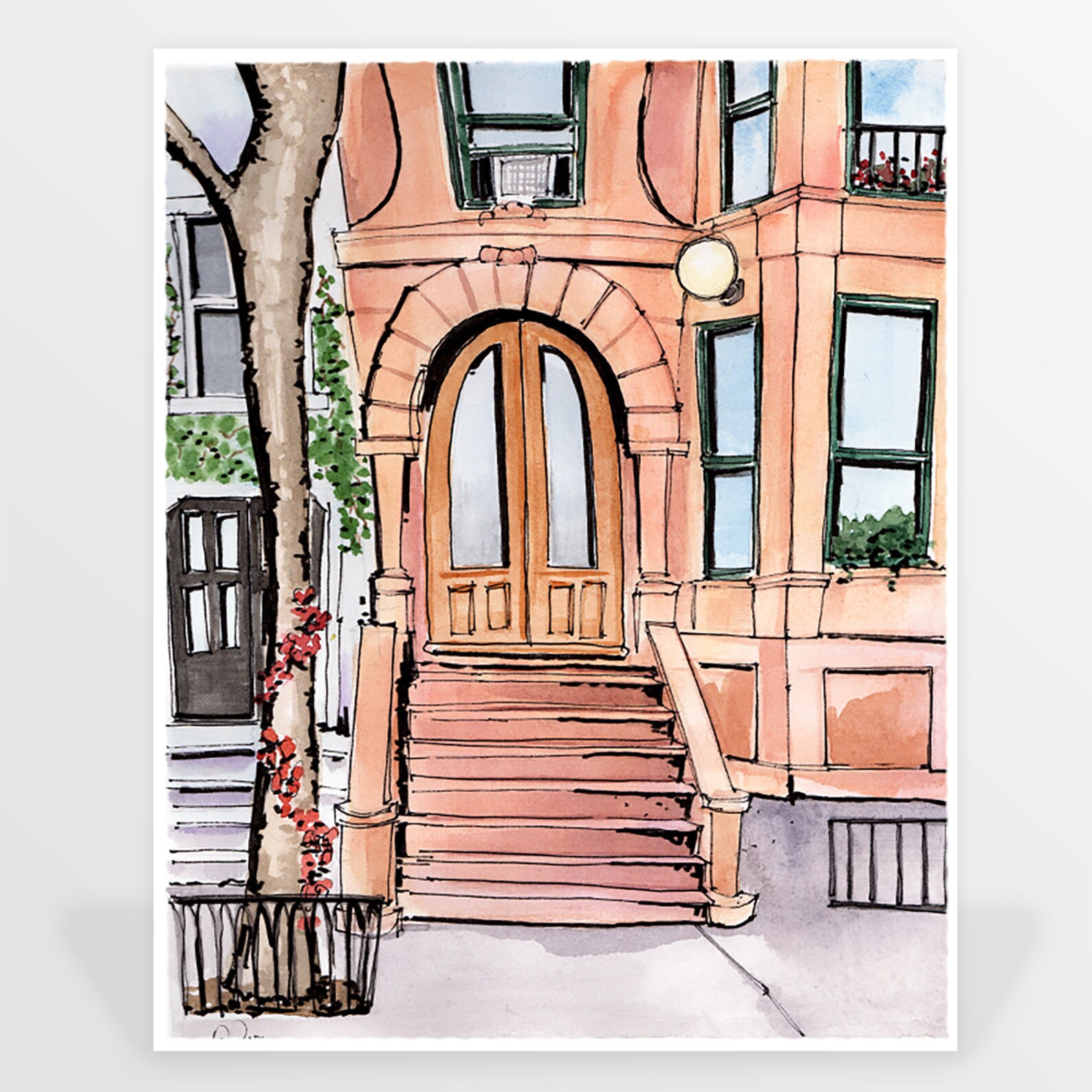 New York Brownstone Watercolor Art Print, Architectural Art, Terra ...