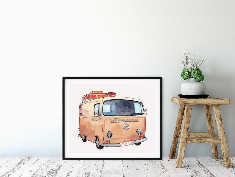 Volkswagen Van Vintage Art Print VW Van travel print modern | Etsy