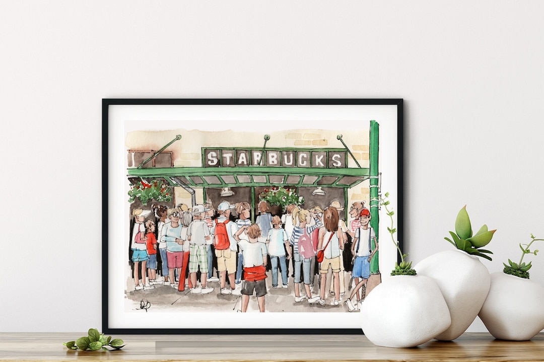 Original Starbucks Storefront, Coffee Shop Watercolor Art Print - Etsy