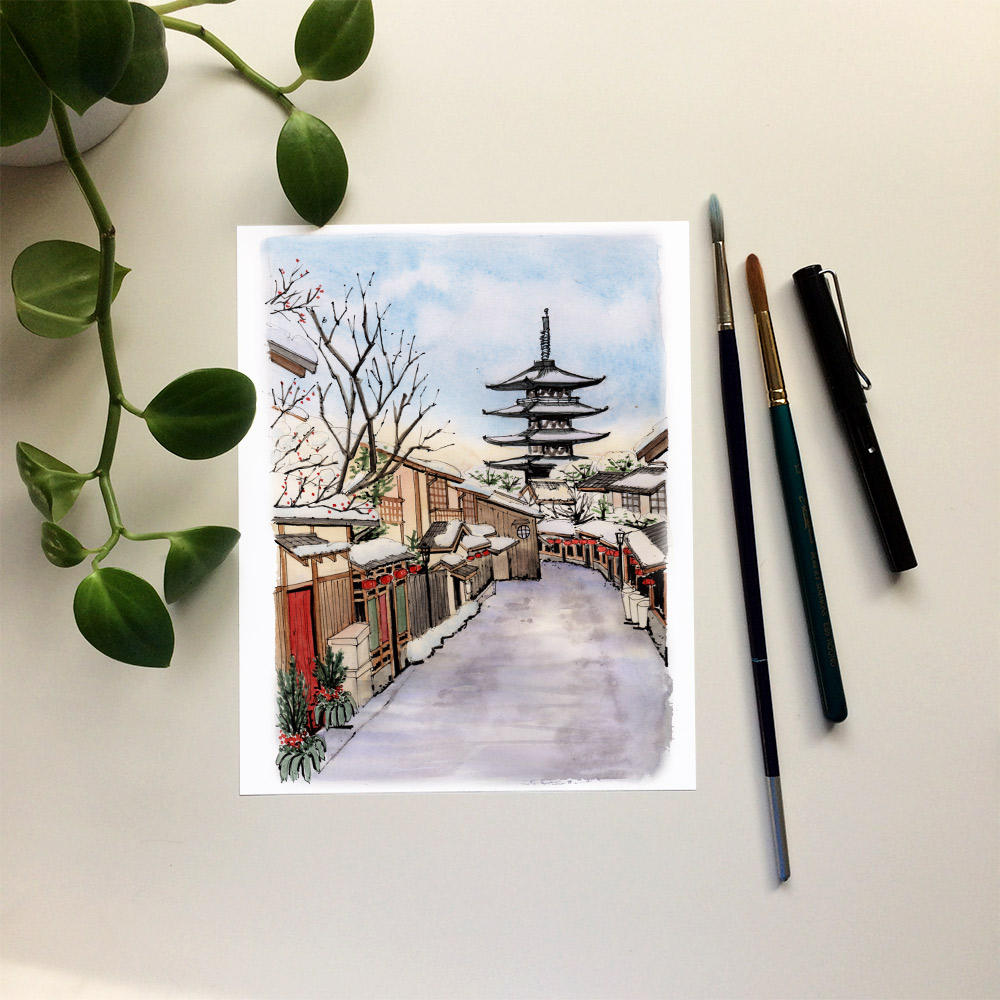 Wall Decor Home & Living Winter Kyoto Watercolor Painting Art Print ...
