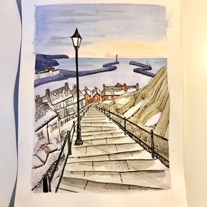 Original Painting: Watercolor of 199 Steps, Whitby England. Fine Art ...