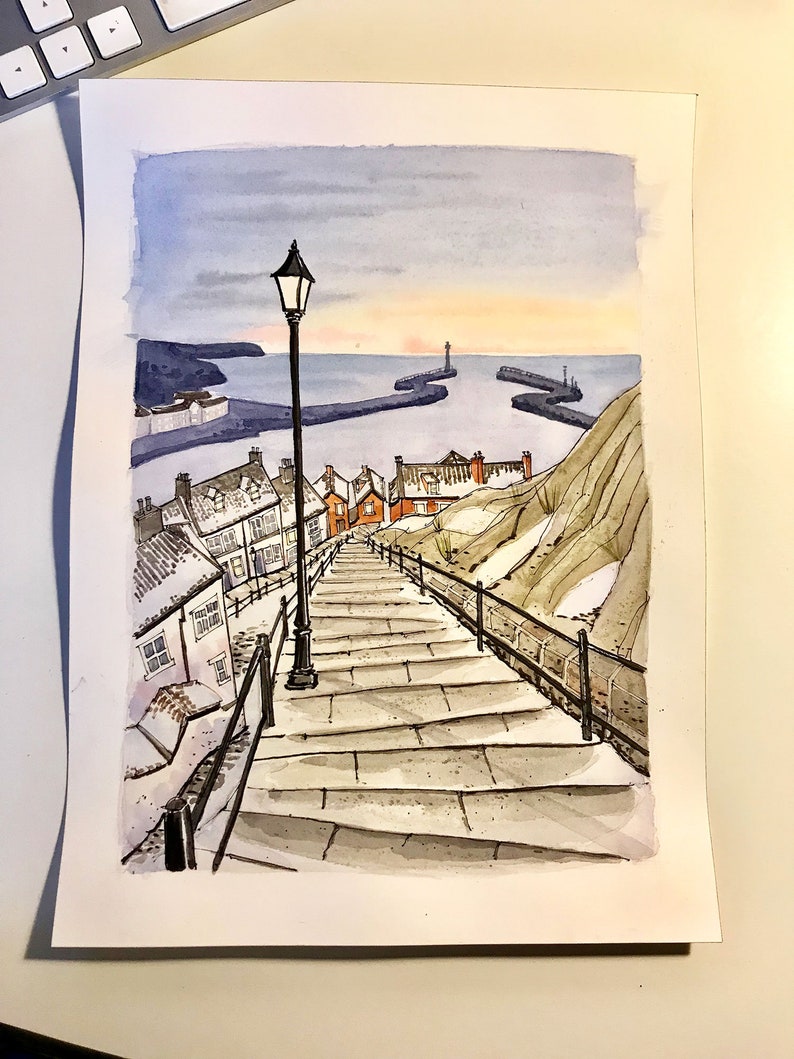 Original Painting: Watercolor of 199 Steps Whitby England. - Etsy