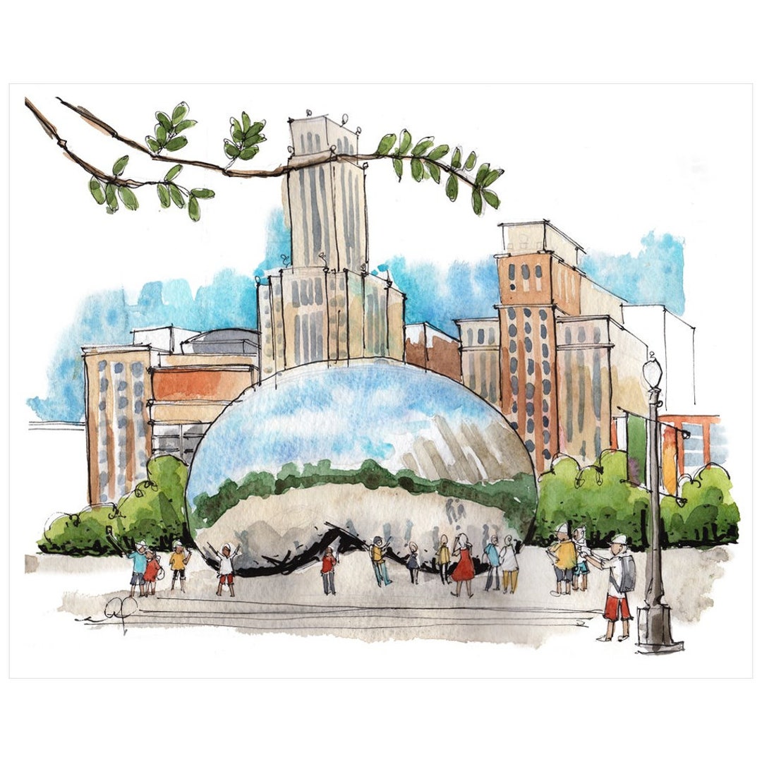 Chicago Bean Large Watercolor Art Print - Etsy