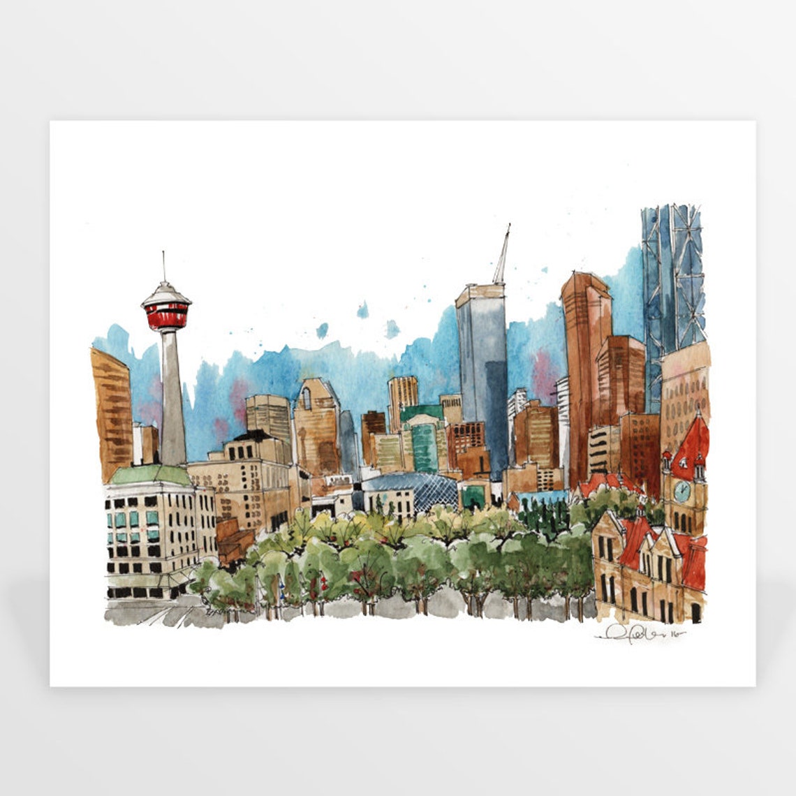 Calgary Skyline Watercolor Print: Downtown YYC Urban Sketch - Etsy