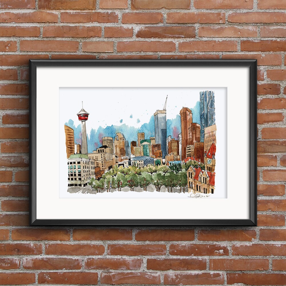 Poster Art: Downtown Calgary Alberta. Large Watercolor Art - Etsy