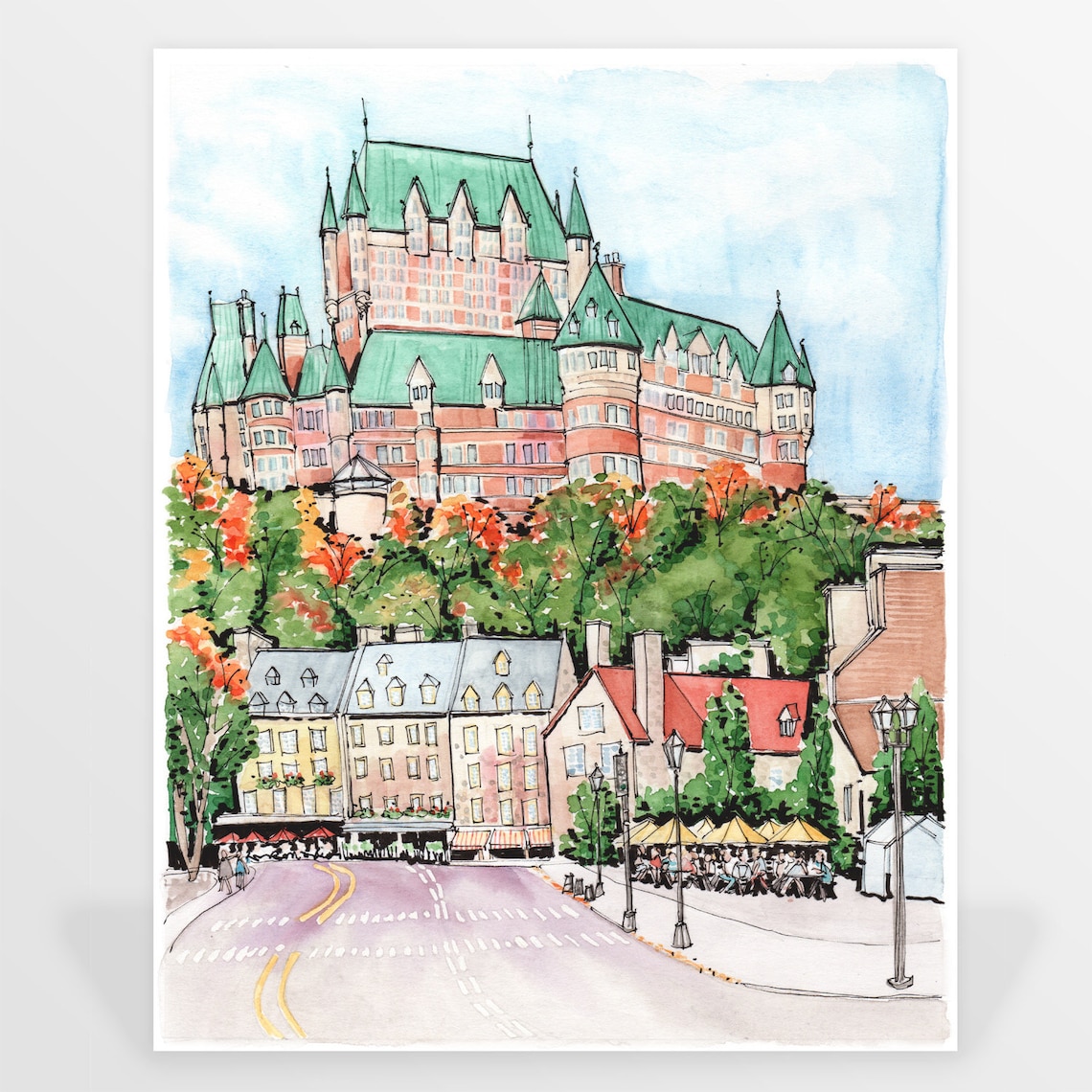 Old Quebec Watercolor Art Print Chateau Frontenac Hotel | Etsy