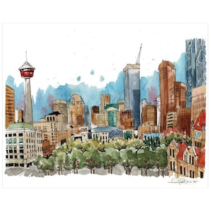 Poster Art: Downtown Calgary, Alberta. Large Watercolor Art Print ...