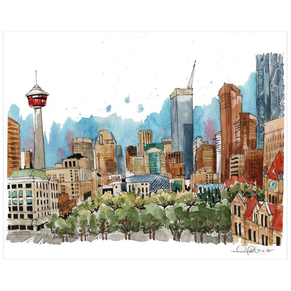 Poster Art: Downtown Calgary Alberta. Large Watercolor Art - Etsy