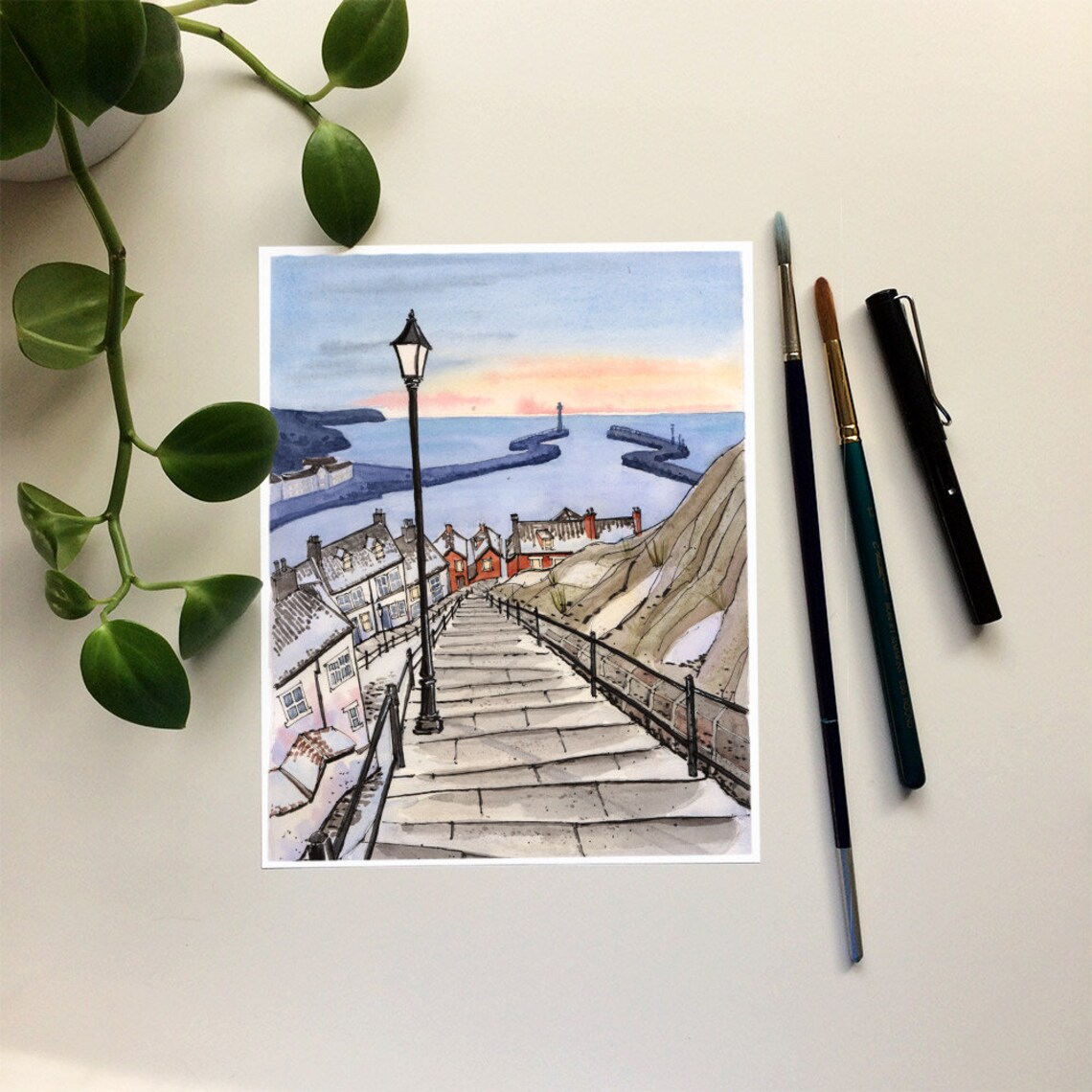 Original Painting: Watercolor of 199 Steps Whitby England. - Etsy