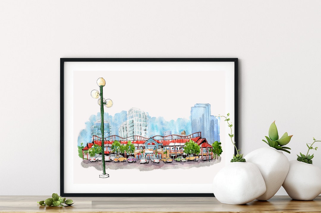 Downtown Calgary Eau Claire Watercolor Print, Calgary Art, Urban Sketch ...