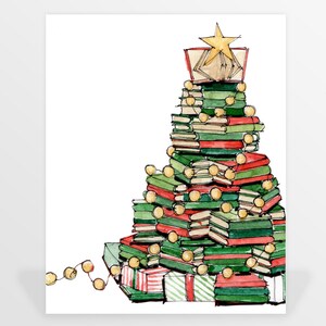 Holiday Art: Book Tree Print, Gift for Reader, Book Lover Art ...